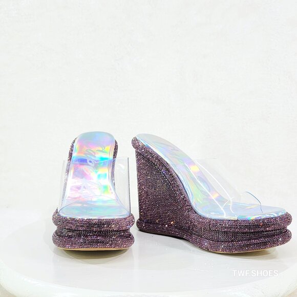 Cape Robbin | Shoes | Zesty Purple Hologram Rhinestone Platform Wedge ...